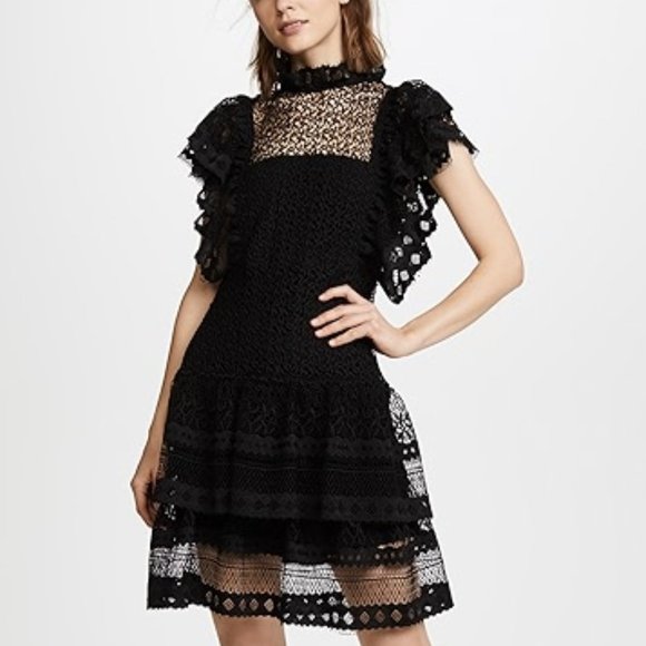 Anine Bing | Dresses | Anine Bing Penelope Dress Lace Ruffle Tiered ...
